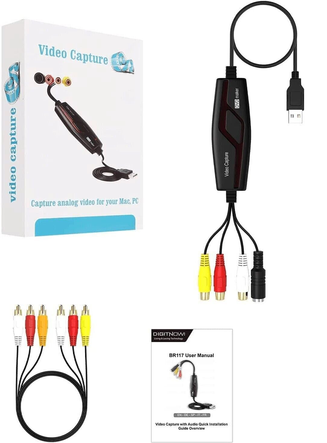 VHS to Digital Converter,Video Capture Card Device,VHS VCR Hi8 Mini DV to Mac Digital Converter,RCA to USB Video Converter for PC TV Tape Player Camcorder,MAC Windows Vista Compatible
