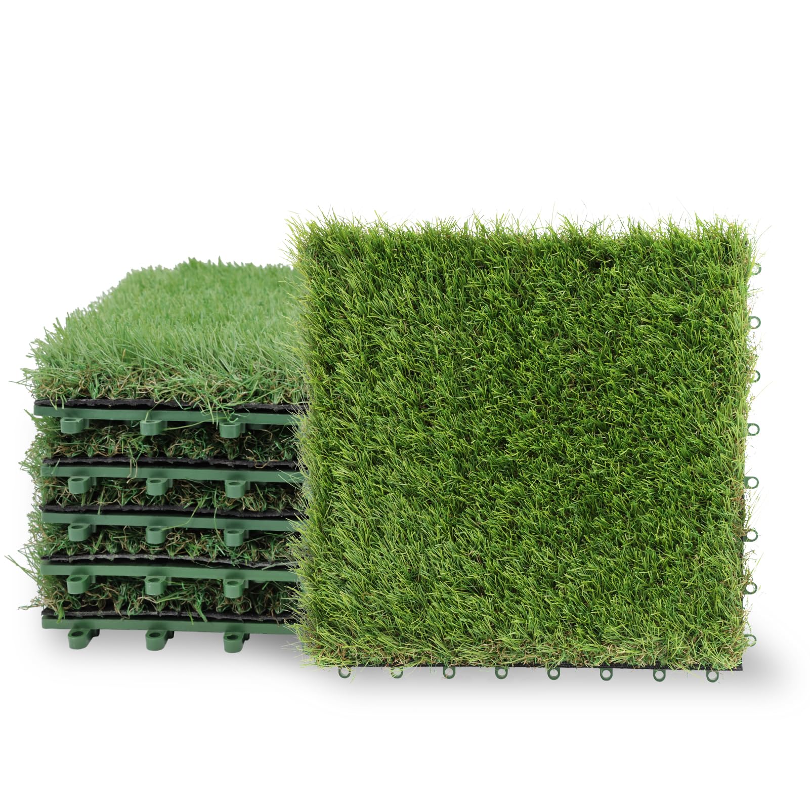 CJNLON 12"x12" Artificial Grass Tiles, 6 Packs 6 Colors Grass Self-draining Fake Grass Turf Tiles Set for Flooring Decor, Dog Pads Indoor Outdoor 1.57'' in Pile Height