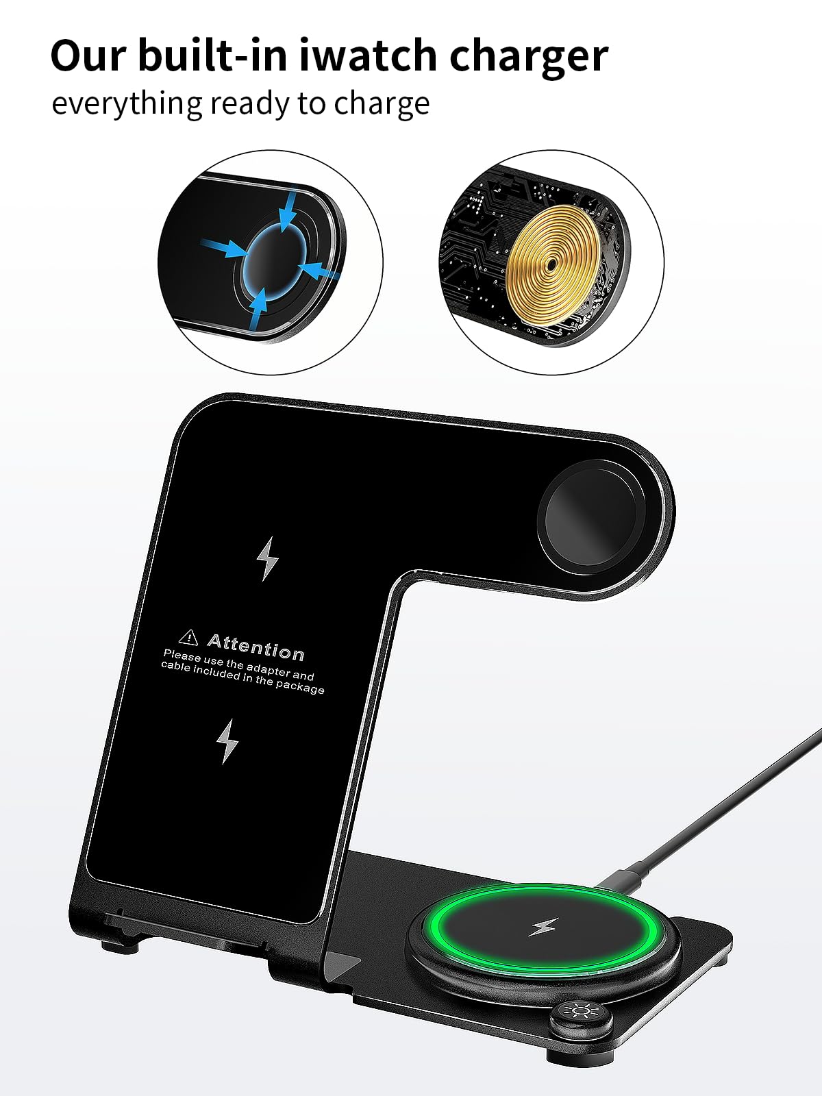 Wireless Charger 3 in 1,Aluminum Alloy Wireless Charging Stand 18W Fast Charging for iPhone 15/14/13/12/11/Pro/Max/XS/XR/X/8, iWatch9/8/7/6/5/4/3/2/SE, Airpods Pro/3/2