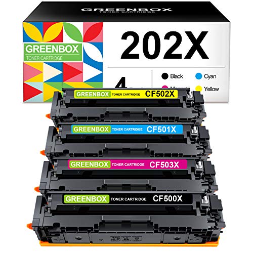 GREENBOX Compatible Toner Cartridge Replacement for HP 202X 202A CF500X CF501X CF502X CF503X for HP Color Laserjet Pro MFP M281fdw M281dw M281cdw M280nw M281fdn M281m 254dwm 254dnm 254m 254nw(4 Packs)