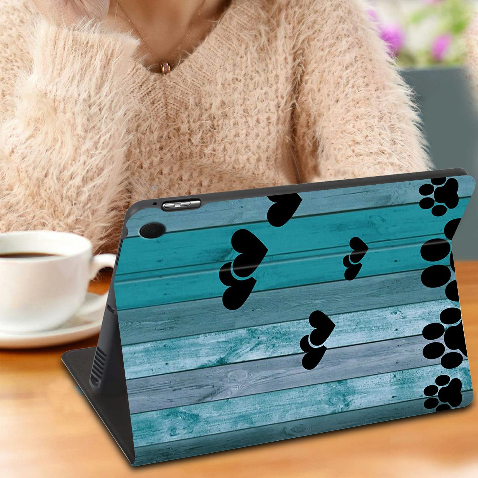 Rossy Case for Samsung Galaxy Tab A8 Case 10.5 inch 2022 Slim Lightweight PU Leather Adjustable Smart Stand Cover with Auto Wake/Sleep for Samsung Tab A8 2022 (SM-X200/X205/X207),Black Dog Paw on Wood
