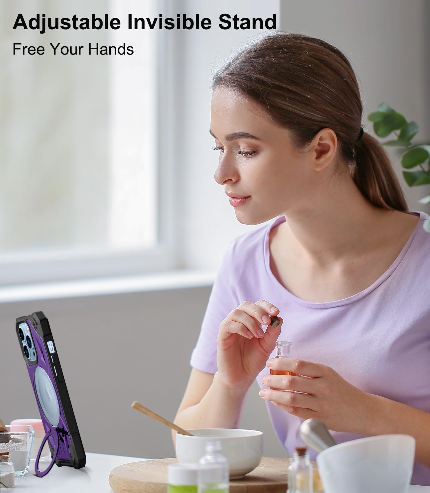 STERKER for iPhone 13 Pro Max Phone Case [Invisible Built in Stand & Ring Holder] Compatible with MagSafe Military Grade Drop Protection Slim iPhone 13 Pro Max Cases for Men Women 6.7", Purple