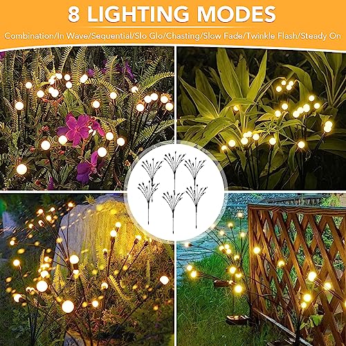 8 Pack Solar Firefly Lights Outdoor, 8 LED Swaying Firefly Garden Lights with Remote Control, 8 Flashing Modes, Waterproof Solar Powered Fairy Lights Outdoor for Landscape Yard Patio Pathway Lawn