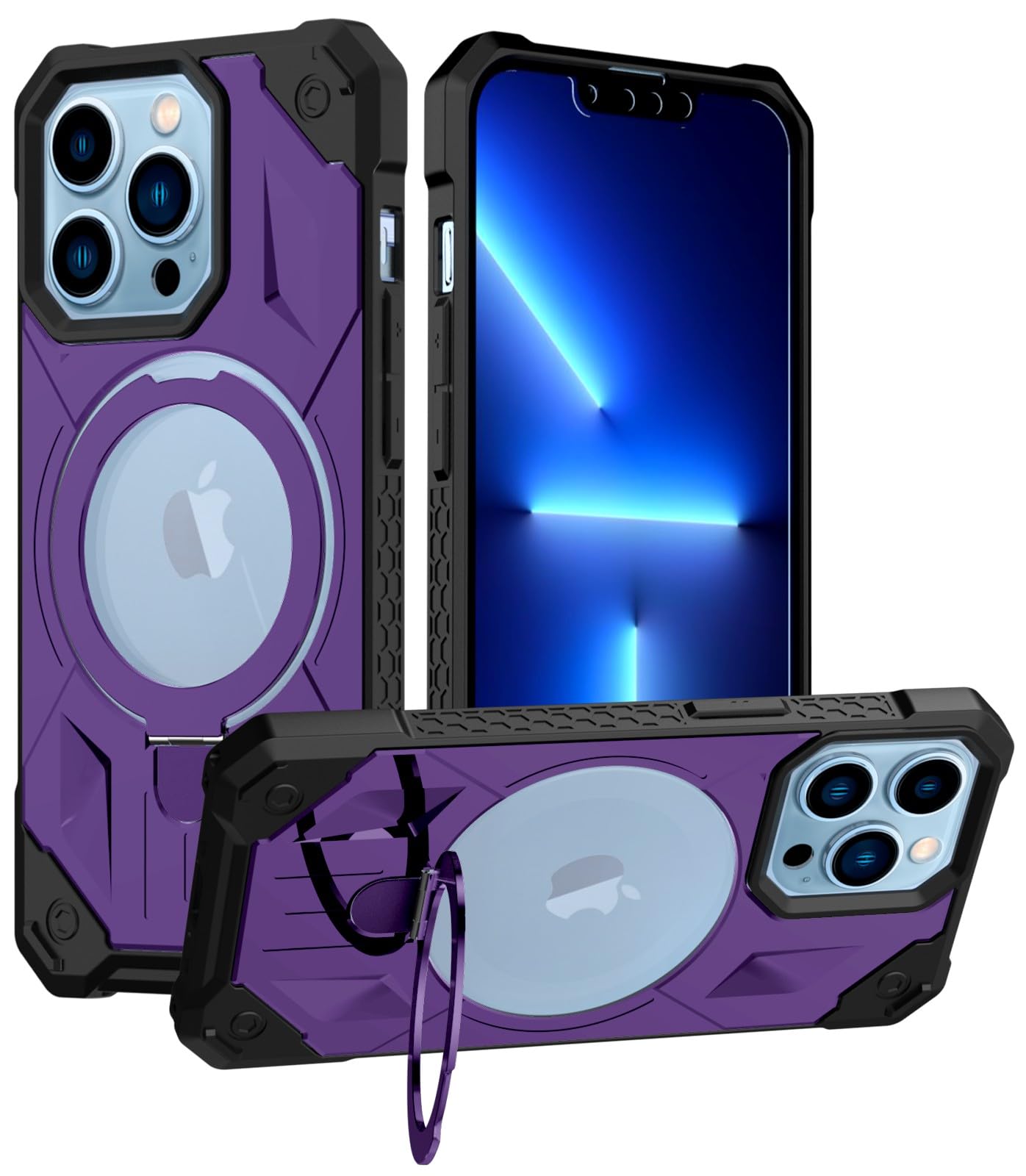 STERKER for iPhone 13 Pro Max Phone Case [Invisible Built in Stand & Ring Holder] Compatible with MagSafe Military Grade Drop Protection Slim iPhone 13 Pro Max Cases for Men Women 6.7", Purple