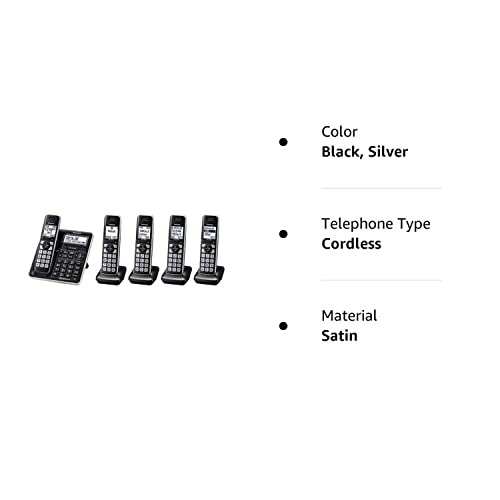 Panasonic KX-TG985SK Link to Cell Bluetooth Voice Assist Talking Caller ID Answer-by-Voice Call Block Low Battery Alert Cordless Phone - 5 Handset (Renewed)