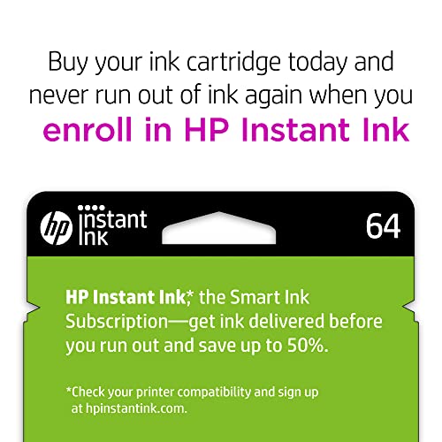 HP 64 Black/Tri-color Ink Cartridges (2-pack) | Works with HP ENVY Inspire 7950e; ENVY Photo 6200, 7100, 7800; Tango Series | Eligible for Instant Ink | X4D92AN