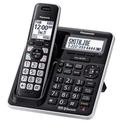 Panasonic KX-TG985SK Link to Cell Bluetooth Voice Assist Talking Caller ID Answer-by-Voice Call Block Low Battery Alert Cordless Phone - 5 Handset (Renewed)