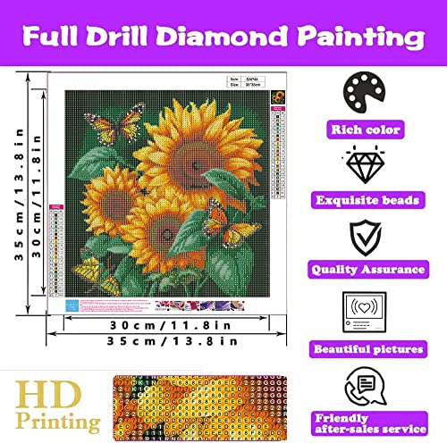 WUSARPLY Sunflowers Diamond Painting Kits for Adults - 5D Diamond Art Kits Full Drill Diamond Dots Paint with Diamonds Arts and Crafts for Beginner Kids Home Wall Decor 13.8''x13.8''