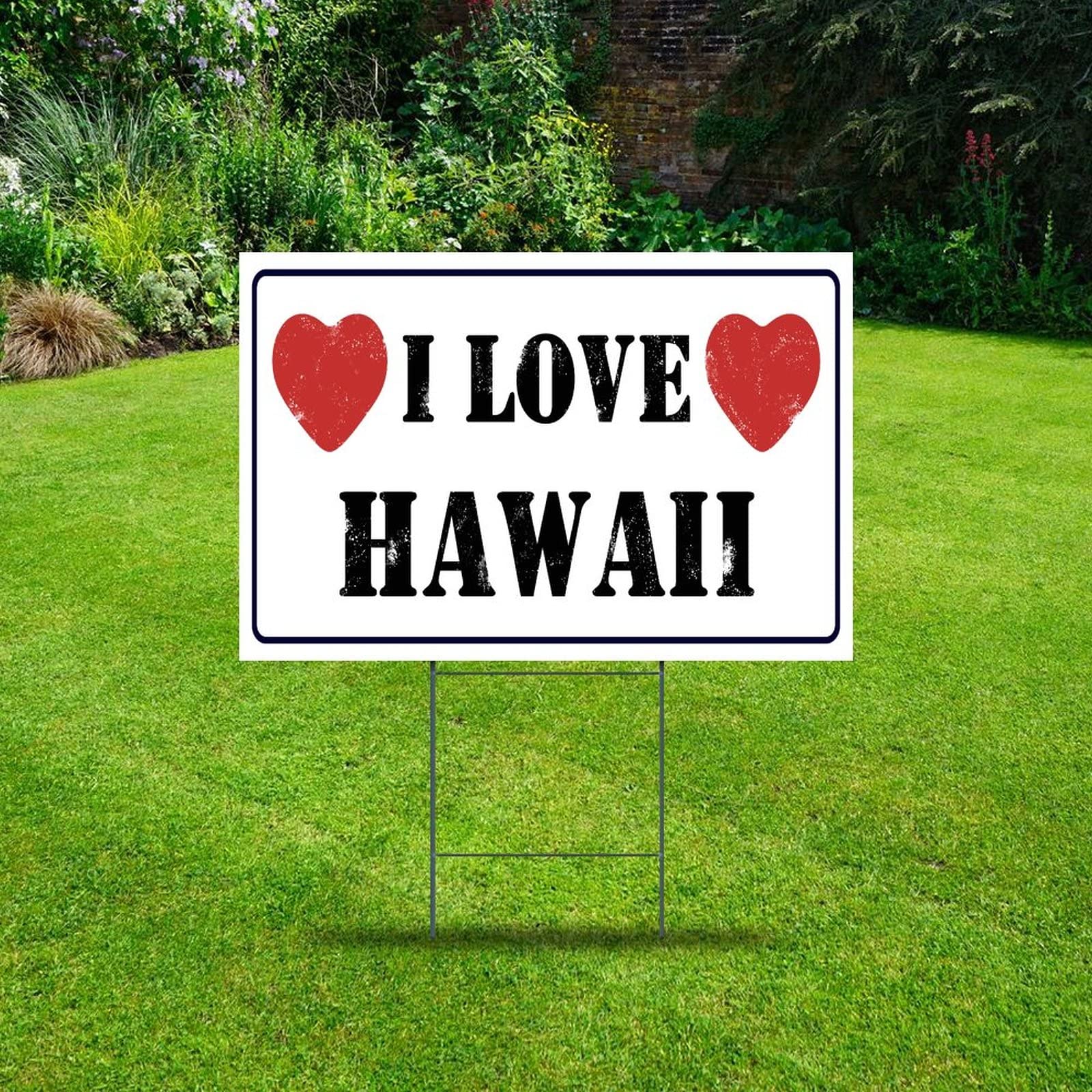 Autravelco I Love Hawaii Yard Sign Outdoor Decoration for Construction 12x18 Inch Custom Lawn Signs with Stakes State Pride Patriotic Red Metal Lawn Sign for Rent House