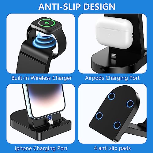 Charging Station for Multiple Devices,Cabepow 3 in 1 Fast Charging Station Dock for iPhone Series 14 Pro Max/13/12/11/X/8 Plus,for Airpods, Wireless Charger for Apple Watch 8/Ultra/7/6/SE/5/4/3