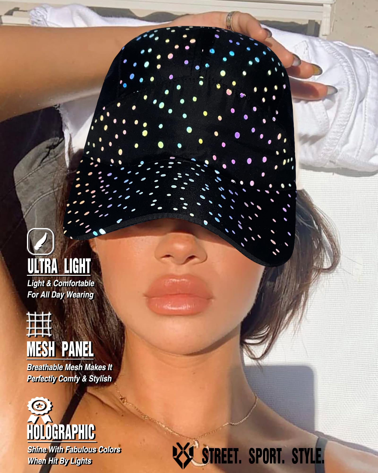Women Quick Drying Baseball Cap Sun Hats Mesh Lightweight UV Protection for Outdoor Sports - Polka Dot Black
