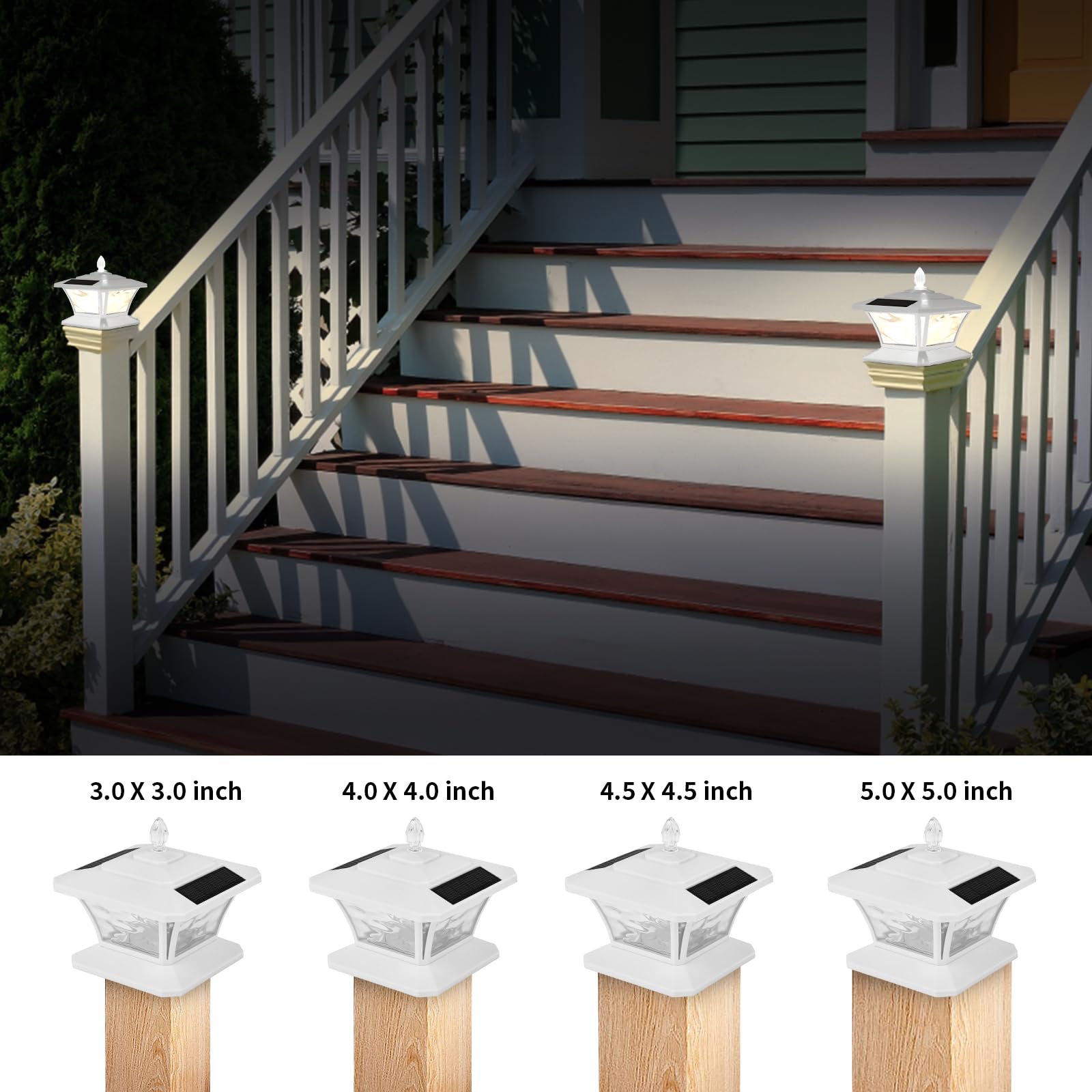 LIEFGARDEN White Solar Post Cap Lights Warm White/Red/Green/Blue 4 Lighting Mode, 15 Lumens 1000mAh Battery IP54 Waterproof, Fits 3.5x3.5 4x4 4.5x4.5 5x5 Fence Post Lights Solar Powered (2 Pack)