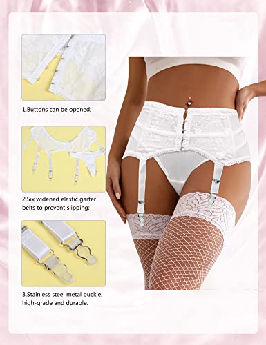comeondear Women's Garter Belt Plus Size High-Waisted Garter Belts and Stockings Set Lace 6 Elastic Suspender Belt(Including Stockings