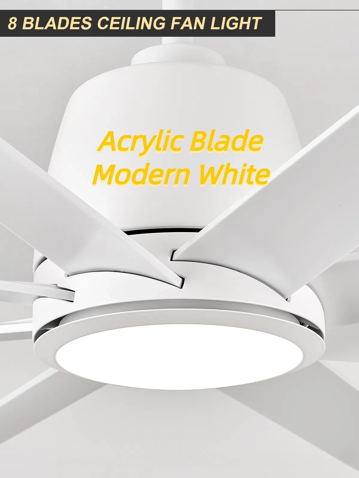 FookChak 65in White Large Ceiling Fan with Lights Remote Control 8-Blade Outdoor Ceiling Fan Light for Patio, Multi-speed Reversible Airflow for Garage Home Office Gym Room Living Room Bedroom