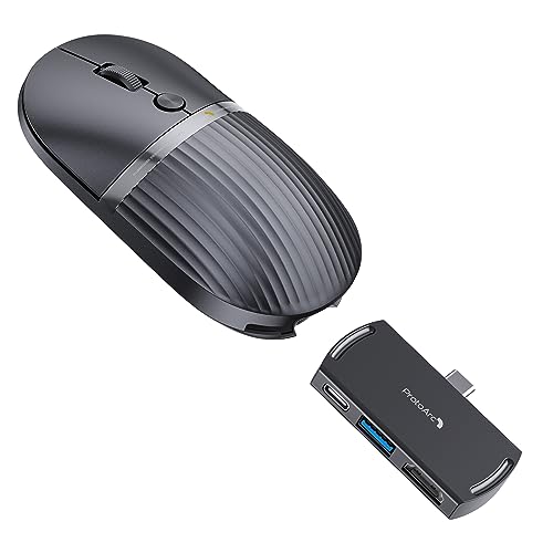ProtoArc USB C Wireless Bluetooth Mouse, Multi-Device HubMouse for Business and Travel with Type C Hub Portable Silent Rechargeable Laptop Mouse for iPad, Tablet, MacBook, Surface Pro-Dark Gray