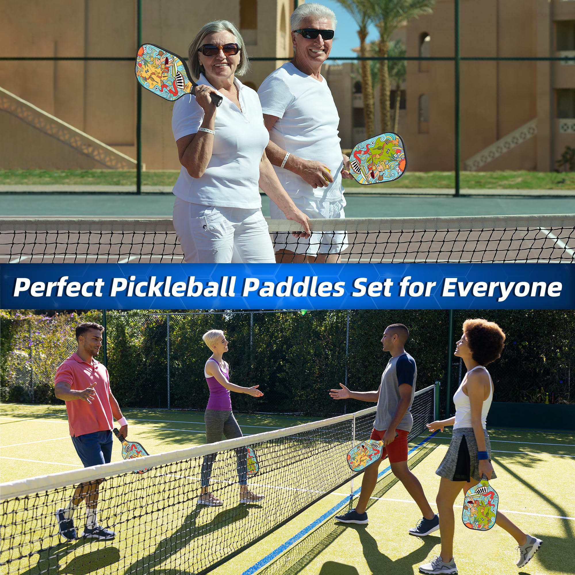 Pickleball Paddles, USAPA Approved Fiberglass Surface Pickleball Set with Pickleball Rackets, Pickle Ball Paddle Set for Men Women