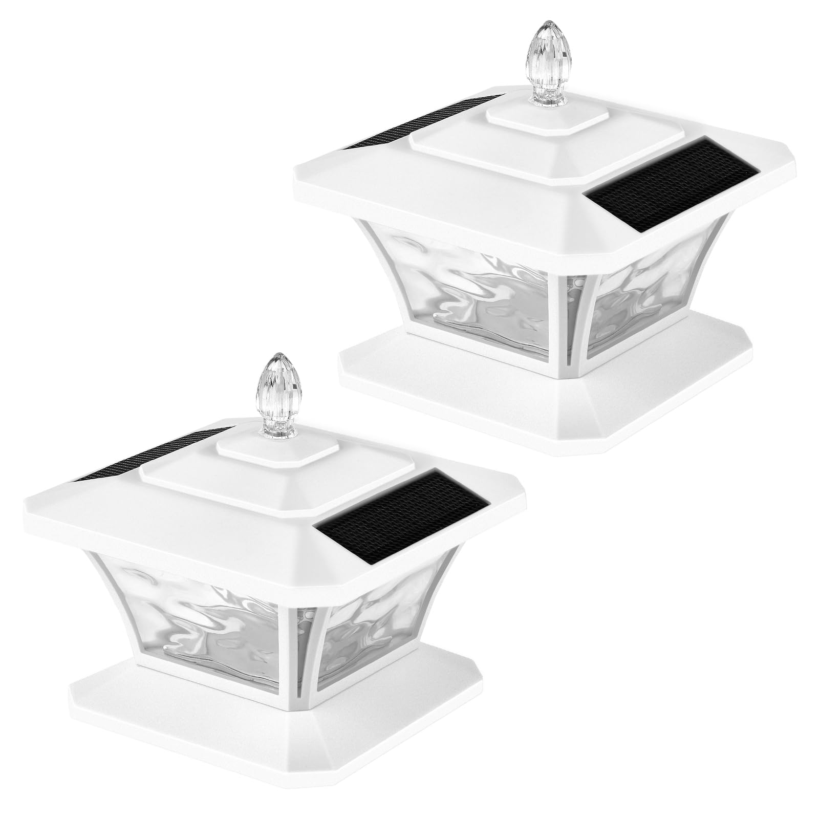 LIEFGARDEN White Solar Post Cap Lights Warm White/Red/Green/Blue 4 Lighting Mode, 15 Lumens 1000mAh Battery IP54 Waterproof, Fits 3.5x3.5 4x4 4.5x4.5 5x5 Fence Post Lights Solar Powered (2 Pack)