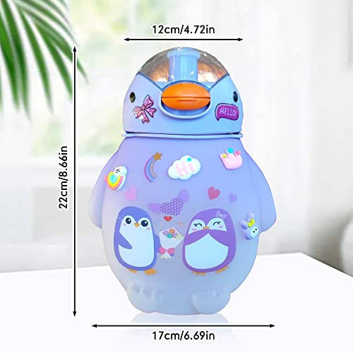 TEAUSA Girls Kawaii Water Bottle with Straw and Adjustable Shoulder Strap, 53oz Large Capacity Cute Water Bottles With 3D Kawaii Sticker for School, Office, Picnic, Camping, Hiking (Pink)