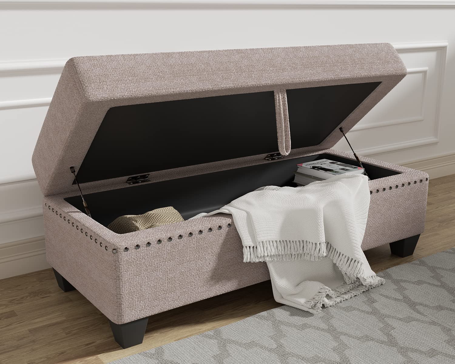 Ucloveria 81" Reversible Couch with Storage Chaise L-Shaped Apartment, Sectional Ottoman,Nailhead Textured Linen Fabric 3 Pieces Sofa Set,Warm Grey