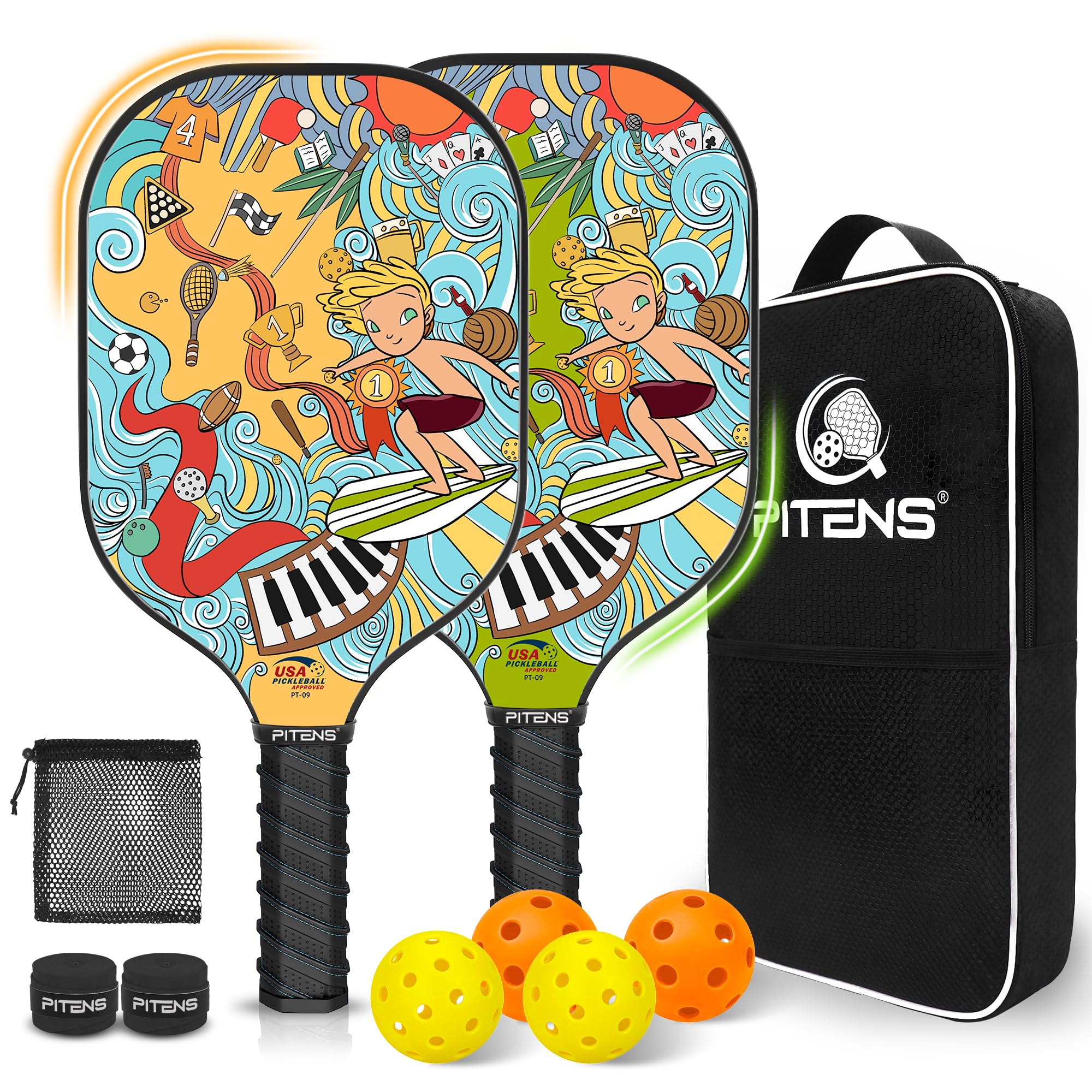 Pickleball Paddles, USAPA Approved Fiberglass Surface Pickleball Set with Pickleball Rackets, Pickle Ball Paddle Set ​for Men Women