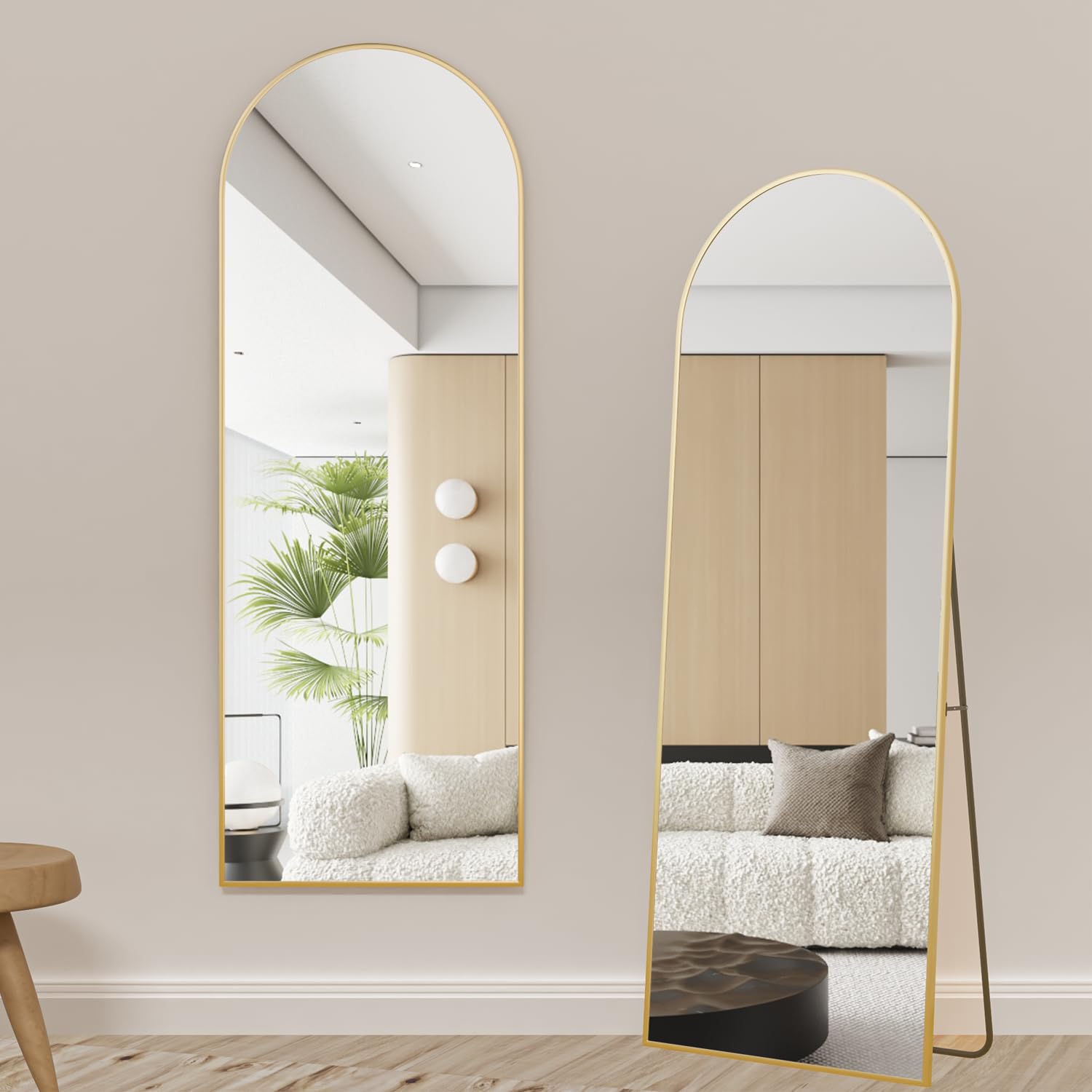 NEUWEABY Full Length Mirror, 64"x21" Arch Mirror Floor Mirror with Stand, Gold Arched Full Body Standing or Leaning Mirror for Bedroom, Living Room
