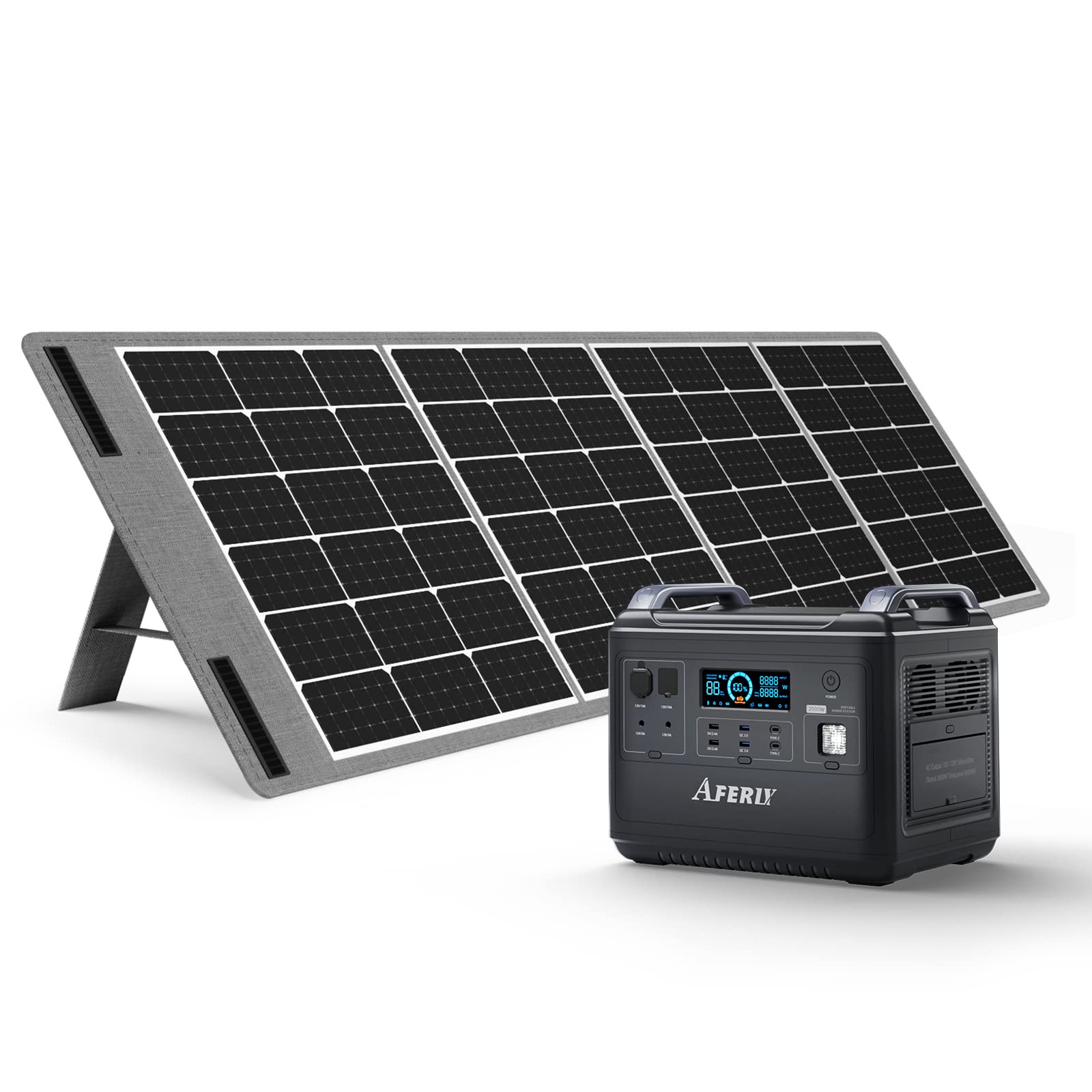 AFERIY Solar Generator with Panels Included 2000W Portable Power Station with 1pcs Foldable Solar Panel 200W (new-MWT), Solar Power Generator for RV Van House Outdoor Camping