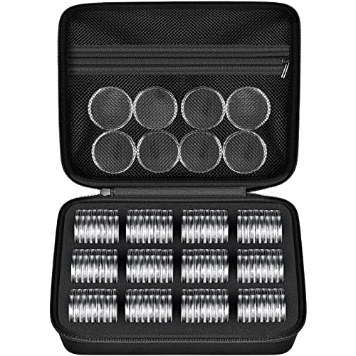 96 Pieces 46mm Coin Capsules, with Foam Gasket and Plastic Storage Organizer Box, 6 Sizes (20/25/27/30/38/46mm) Coins Collector Case Holder for Coin Collection Supplies(Black)