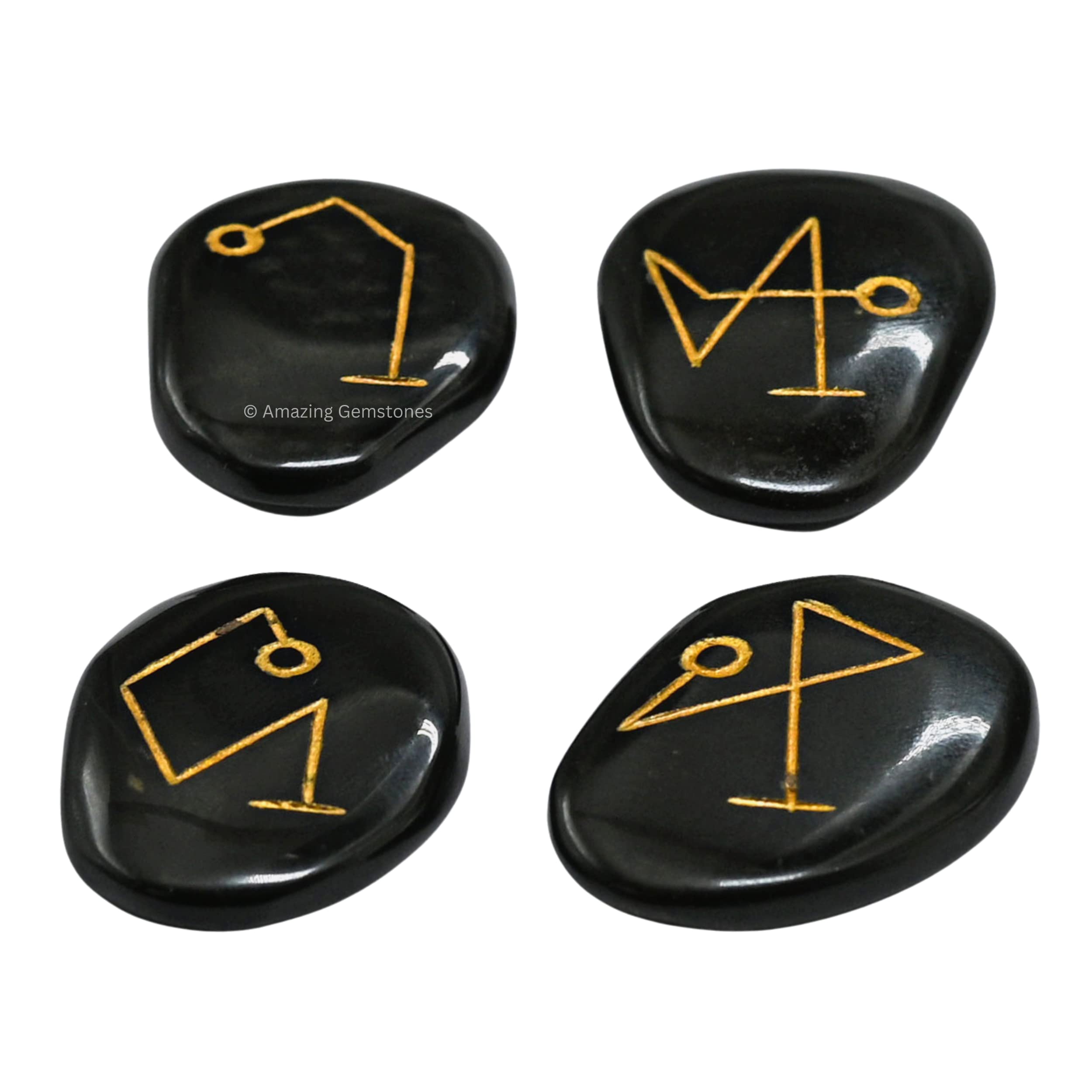 Archangel Stones Set of 4 - Michael, Gabriel, Raphael, Uriel Signature Symbol for Talisman Protection - Black Agate Healing Crystals and Healing Stones