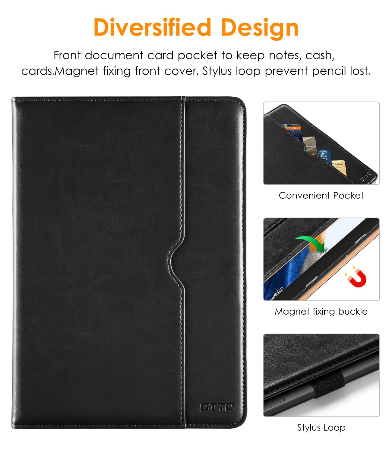DTTO for Samsung Galaxy Tab A8 10.5 inch Case 2022, Premium Leather Business Folio Stand Cover with 3 Pack HD Tempered Glass Screen Protector for Galaxy Tab A8 10.5" [SM-X200/X205/X207], Black