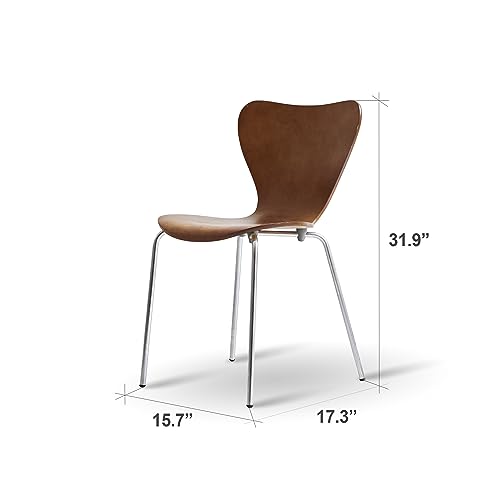 Livinia No.7 Mid-Century Modern Wooden Dining Chairs Set of 2, Contemporary Stackable Bentwood Kitchen Interior Armless Chairs with Steel Legs (Walnut)