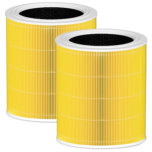 Core 600S Pet HEPA Replacement Filter Compatible with LEVOIT Core 600S-RF Air Cleaner Purifier, 3-in-1 H13 True HEPA & High-Efficiency Activated Carbon Filter, Yellow, 2 PACK