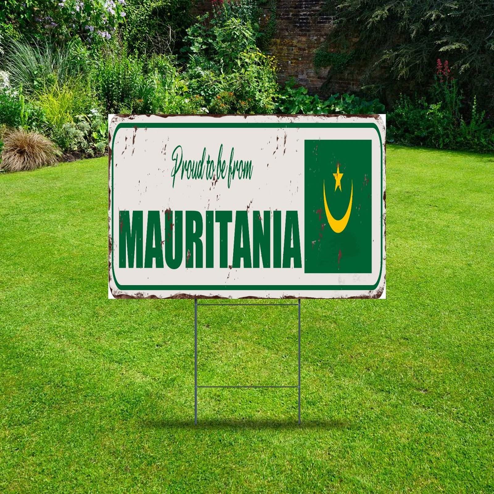 Autravelco Proud to Be from Mauritania Yard Signs with Stakes 12x18 Inch City Flag International Festival Customized Lawn Signs with Stakes for House Rent Outdoor Decoration