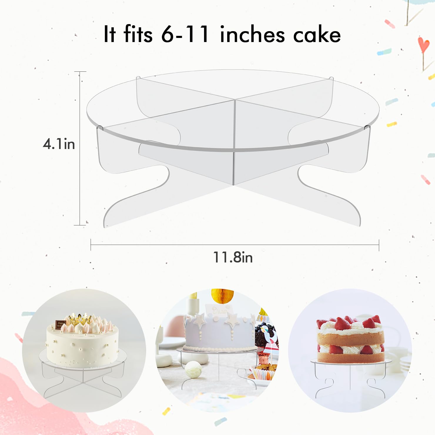 Actororp Acrylic Cake Stand Clear Cupcake Holder Dessert Display Stand Round Serving Platter for Birthday Party, Wedding, Baby Shower, Home Decoration