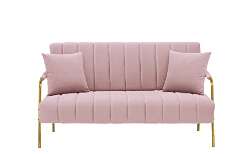 Velvet Upholstery Loveseat Tufted Futon Sofa,Australian Cashmere Fabric Accent 2-Seat Sofá Couch with Metal Legs&Throw Pillows for Living Room/Bedroom/Apartment/Office/Studio/Compact Space