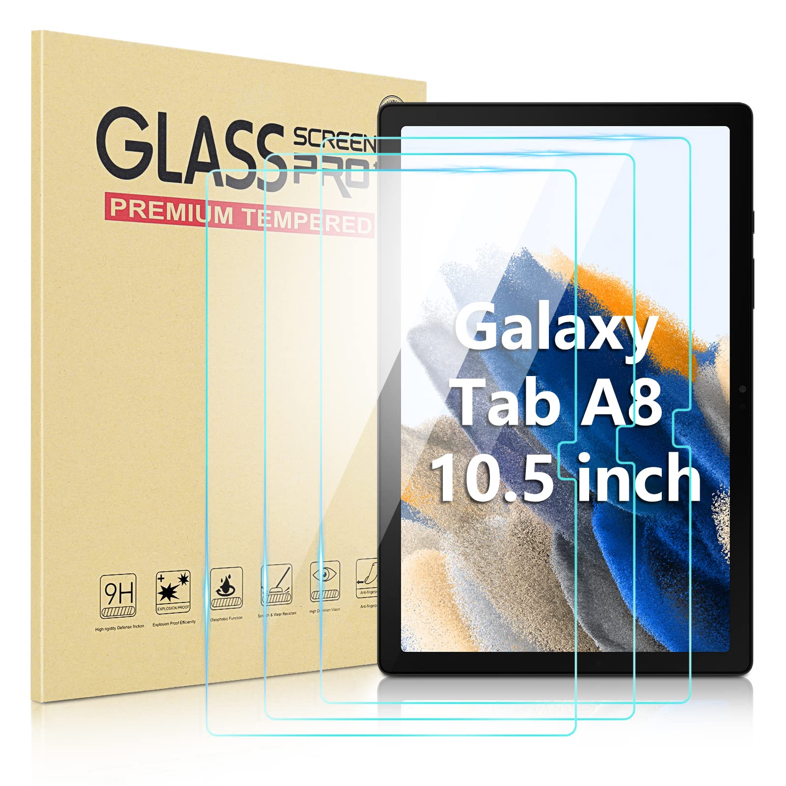 DTTO for Samsung Galaxy Tab A8 10.5 inch Case 2022, Premium Leather Business Folio Stand Cover with 3 Pack HD Tempered Glass Screen Protector for Galaxy Tab A8 10.5" [SM-X200/X205/X207], Black