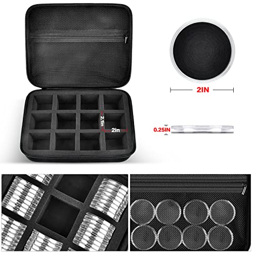 96 Pieces 46mm Coin Capsules, with Foam Gasket and Plastic Storage Organizer Box, 6 Sizes (20/25/27/30/38/46mm) Coins Collector Case Holder for Coin Collection Supplies(Black)