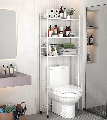 TZAMLI Over The Toilet Storage Shelf, 3-Tier Bathroom Organizer Space Saver, Free-Standing Above Toilet Rack Metal Bathroom Shelves, White