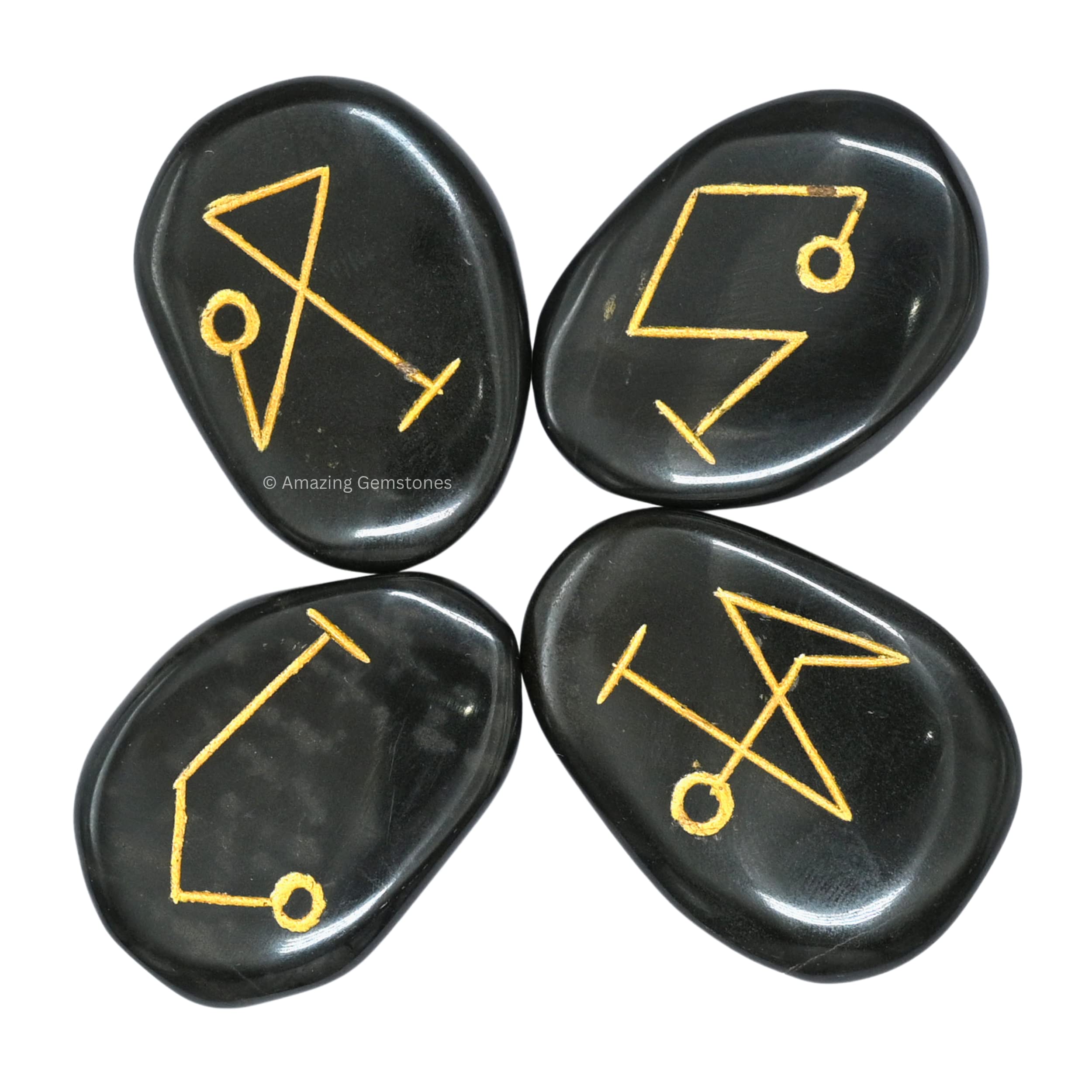 Archangel Stones Set of 4 - Michael, Gabriel, Raphael, Uriel Signature Symbol for Talisman Protection - Black Agate Healing Crystals and Healing Stones