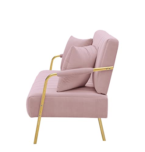 Velvet Upholstery Loveseat Tufted Futon Sofa,Australian Cashmere Fabric Accent 2-Seat Sofá Couch with Metal Legs&Throw Pillows for Living Room/Bedroom/Apartment/Office/Studio/Compact Space