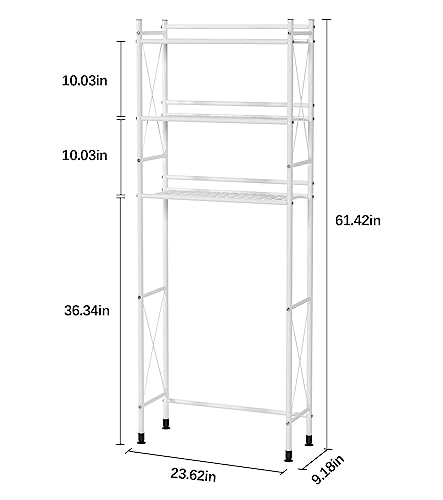 TZAMLI Over The Toilet Storage Shelf, 3-Tier Bathroom Organizer Space Saver, Free-Standing Above Toilet Rack Metal Bathroom Shelves, White