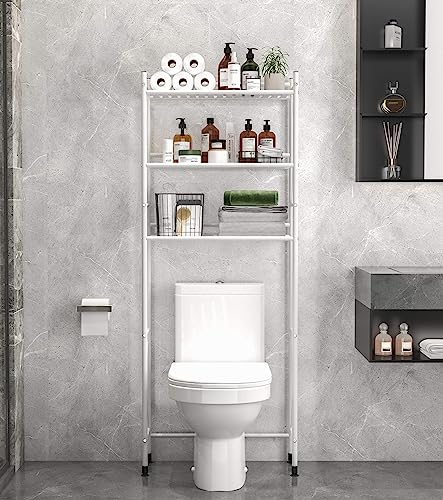 TZAMLI Over The Toilet Storage Shelf, 3-Tier Bathroom Organizer Space Saver, Free-Standing Above Toilet Rack Metal Bathroom Shelves, White