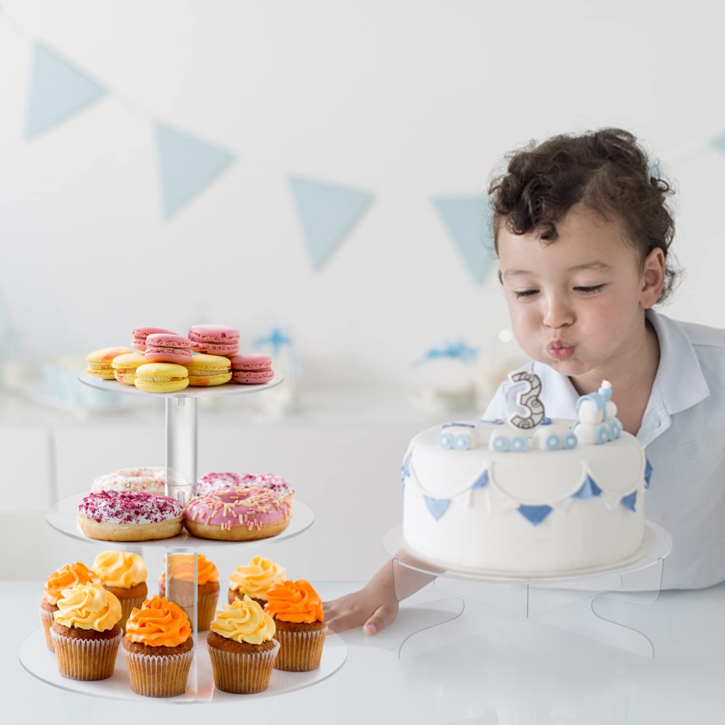 Actororp Acrylic Cake Stand Clear Cupcake Holder Dessert Display Stand Round Serving Platter for Birthday Party, Wedding, Baby Shower, Home Decoration