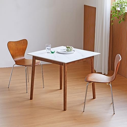 Livinia No.7 Mid-Century Modern Wooden Dining Chairs Set of 2, Contemporary Stackable Bentwood Kitchen Interior Armless Chairs with Steel Legs (Walnut)