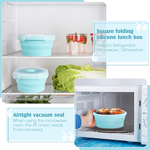 Tanlade 12 Pack Collapsible Bowls with Lids 17oz Collapsible Food Storage Containers Round Lunch Containers Silicone Collapsible Bowls for Camping RV Kitchen Microwave Dishwasher (Pink, Blue)