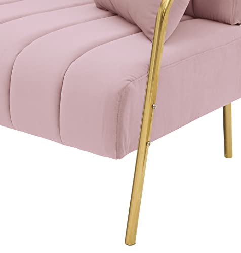 Velvet Upholstery Loveseat Tufted Futon Sofa,Australian Cashmere Fabric Accent 2-Seat Sofá Couch with Metal Legs&Throw Pillows for Living Room/Bedroom/Apartment/Office/Studio/Compact Space