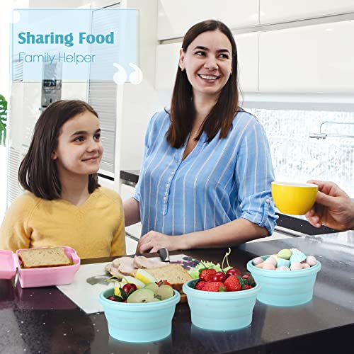 Tanlade 12 Pack Collapsible Bowls with Lids 17oz Collapsible Food Storage Containers Round Lunch Containers Silicone Collapsible Bowls for Camping RV Kitchen Microwave Dishwasher (Pink, Blue)