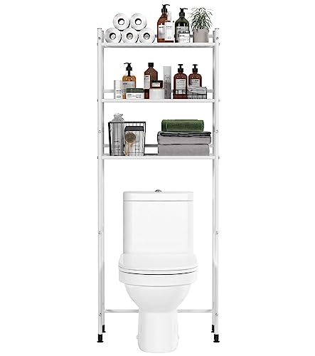 TZAMLI Over The Toilet Storage Shelf, 3-Tier Bathroom Organizer Space Saver, Free-Standing Above Toilet Rack Metal Bathroom Shelves, White