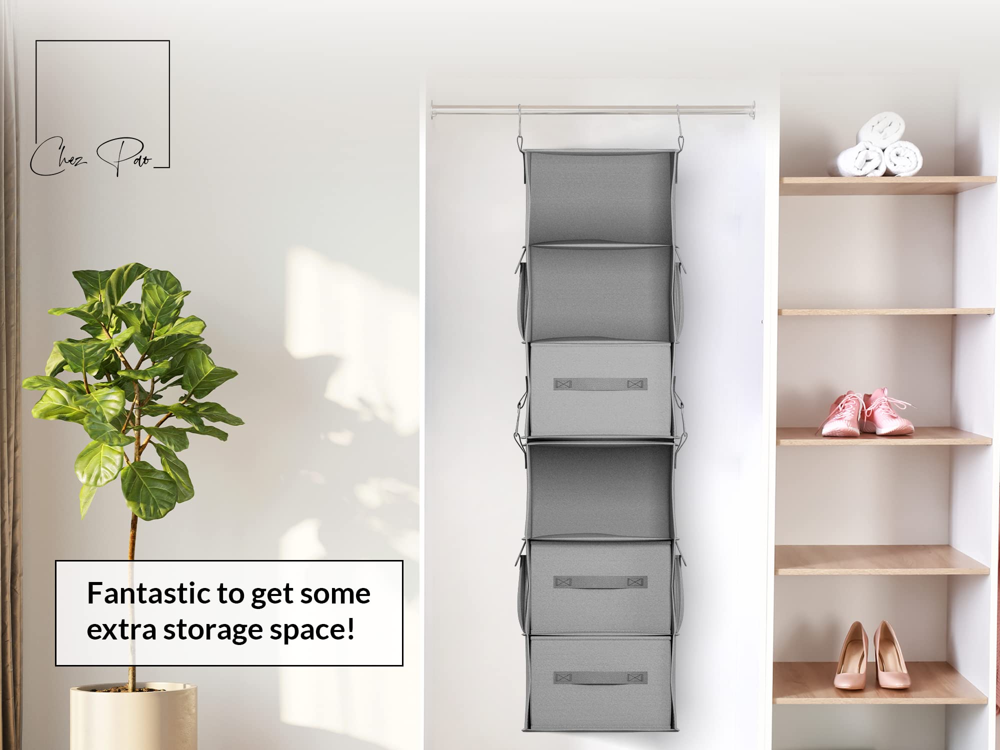 Chez Pao 6-Shelf Hanging Closet Organizer with 3 Drawers & 3 Shelves - Closet Organizers and Storage - Closet Organization - Incl. 2 Packing Cubes
