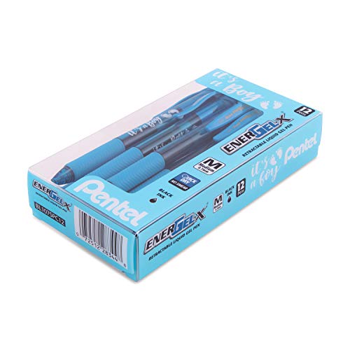 Pentel EnerGel-X Retractable Gel Pen, (0.7mm) Med. line, Sky Blue Ink- It's a Boy! Dozen Box (BL107SPC12)