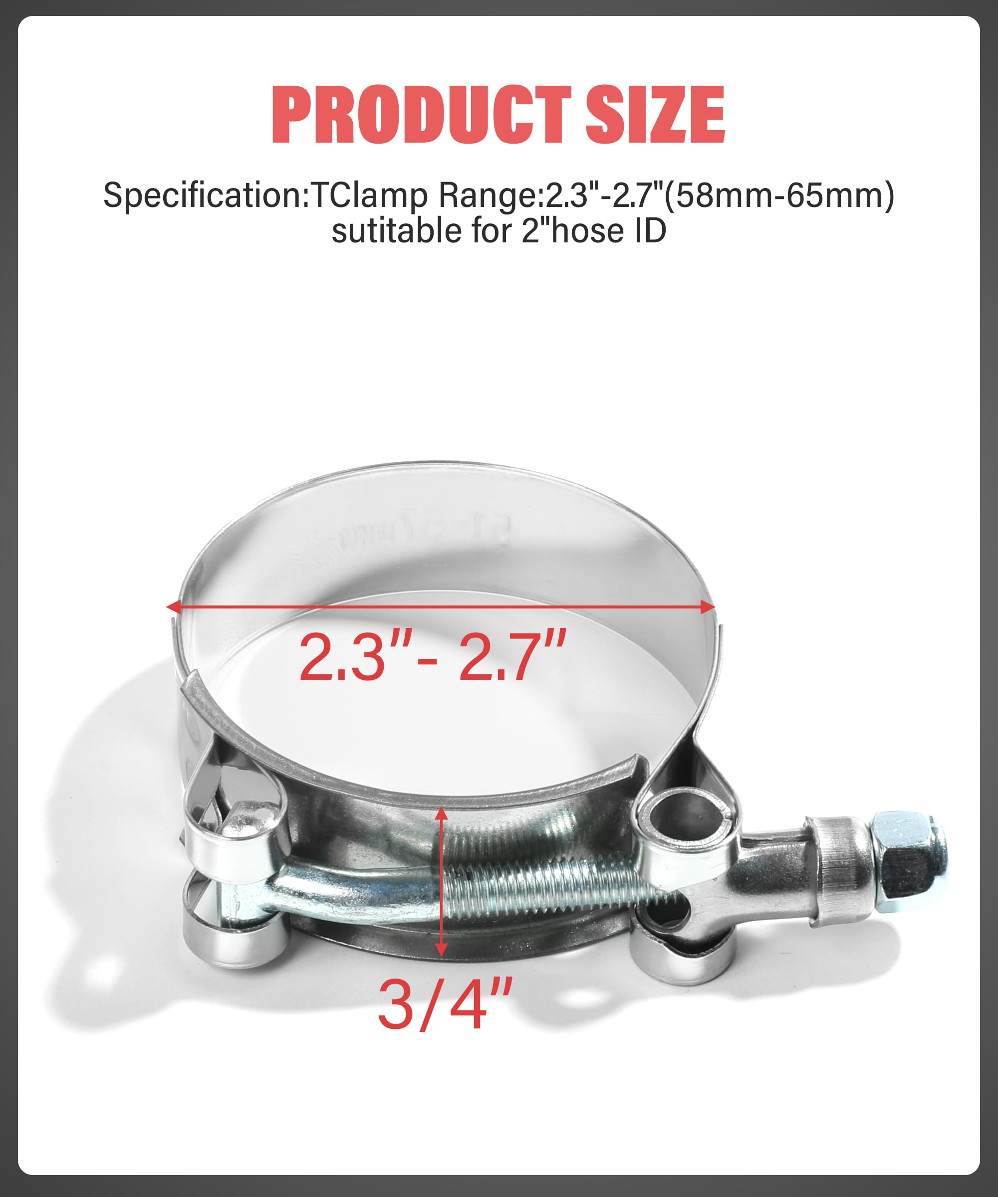 Zlirfy 4PCS T-Bolt Hose Clamps,Stainless Steel Intercooler Pipe Tube Clamps,Turbo Pipe Clamps,Adjustable Turbo Intake Intercooler Hose Clamp,Suitable for Intake system,Intercooler (4 Pcs, 2.0")